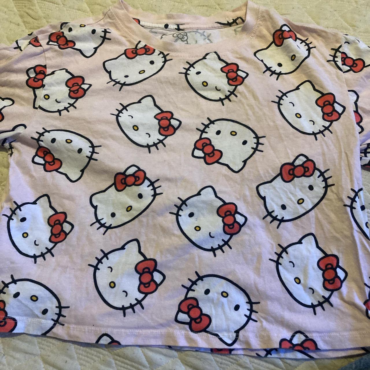 hello kitty cropped long sleeve shirt - xs - Depop
