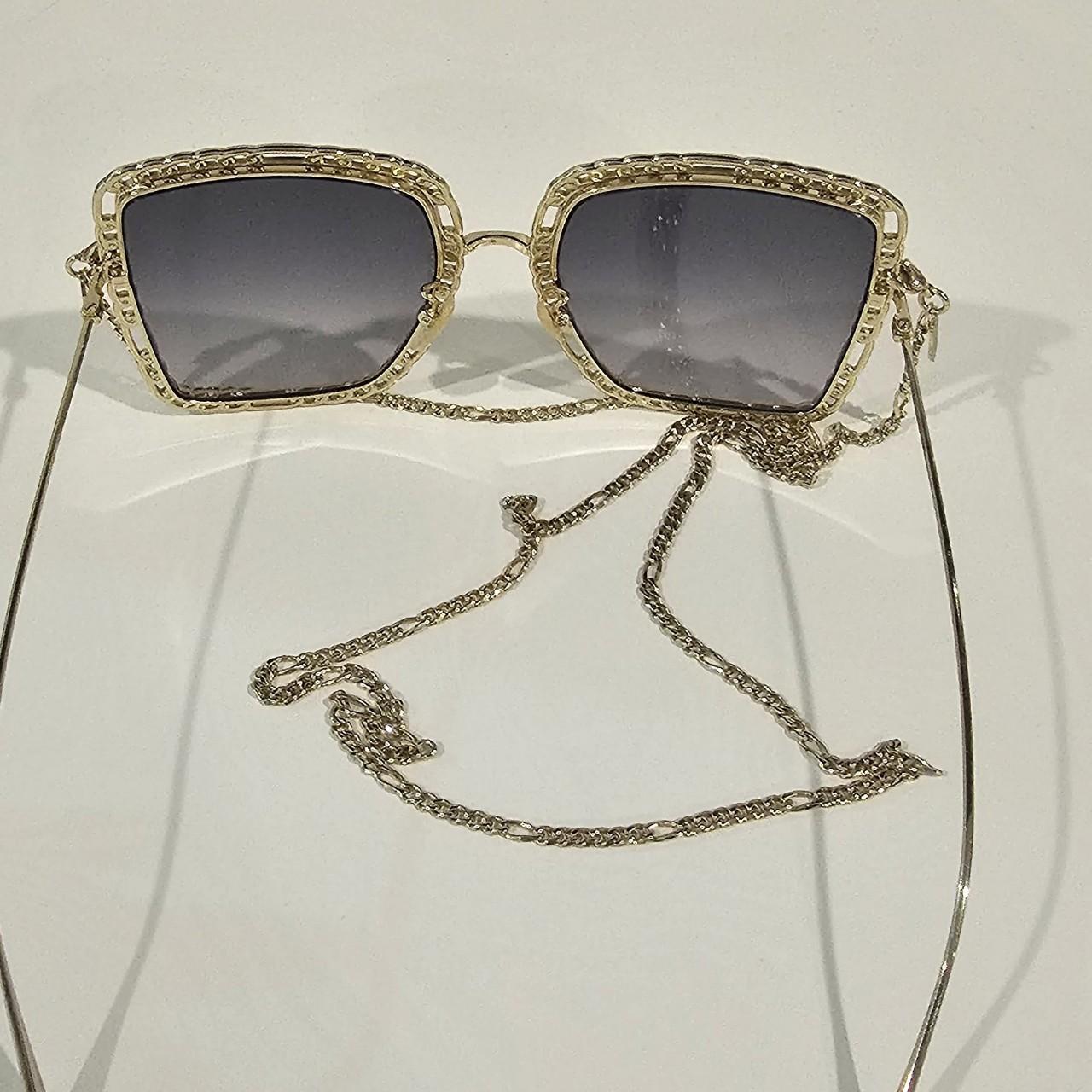Gucci sunglasses with chain, gold - Depop