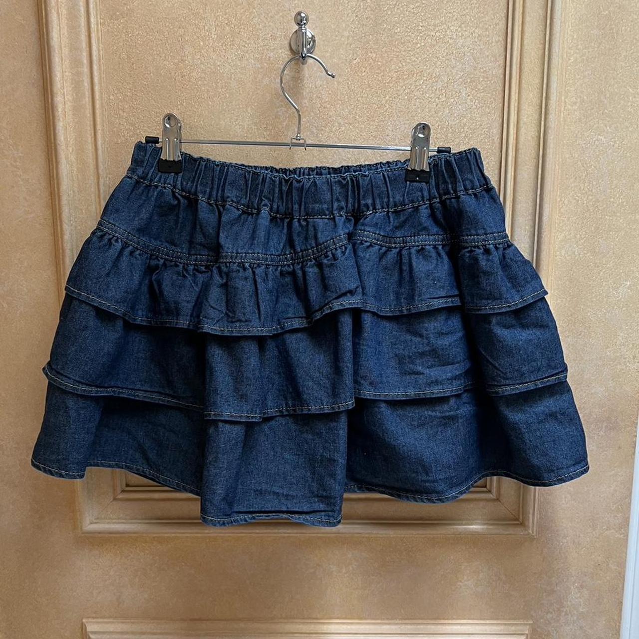 Blue denim ruffle skirt with elastic waistband #skirt | Depop