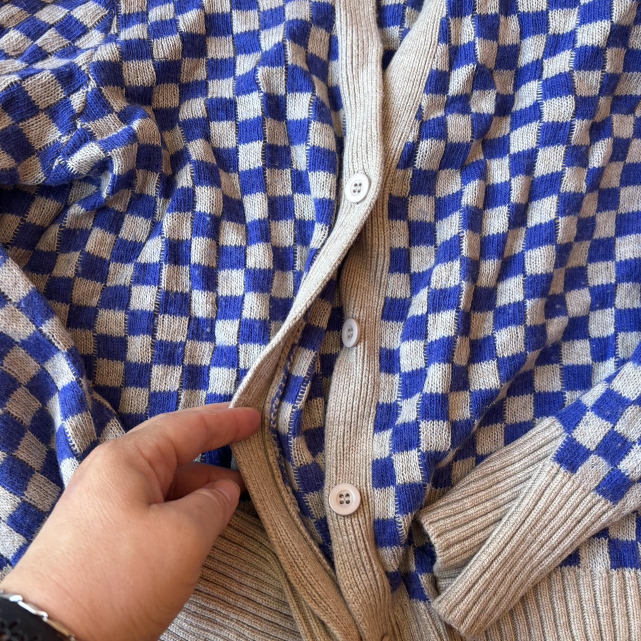 **Blue & White Checker Cardigan - Size M** Up... | Depop
