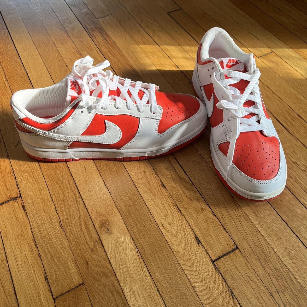 Nike Dunk Low Panda trainers in red and white Size... | Depop