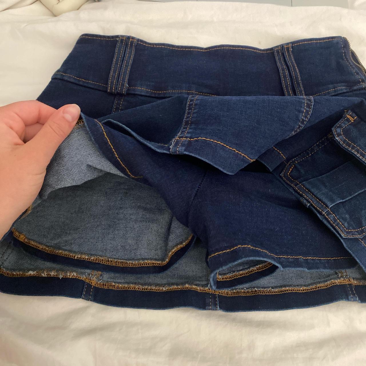 GARAGE Cute denim mini skort with pockets and shorts... | Depop
