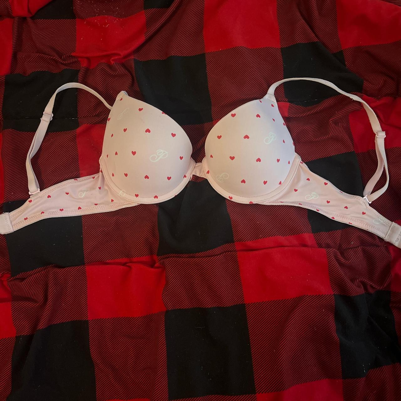 Cute pink and white heart pattern bra #lingerie... | Depop