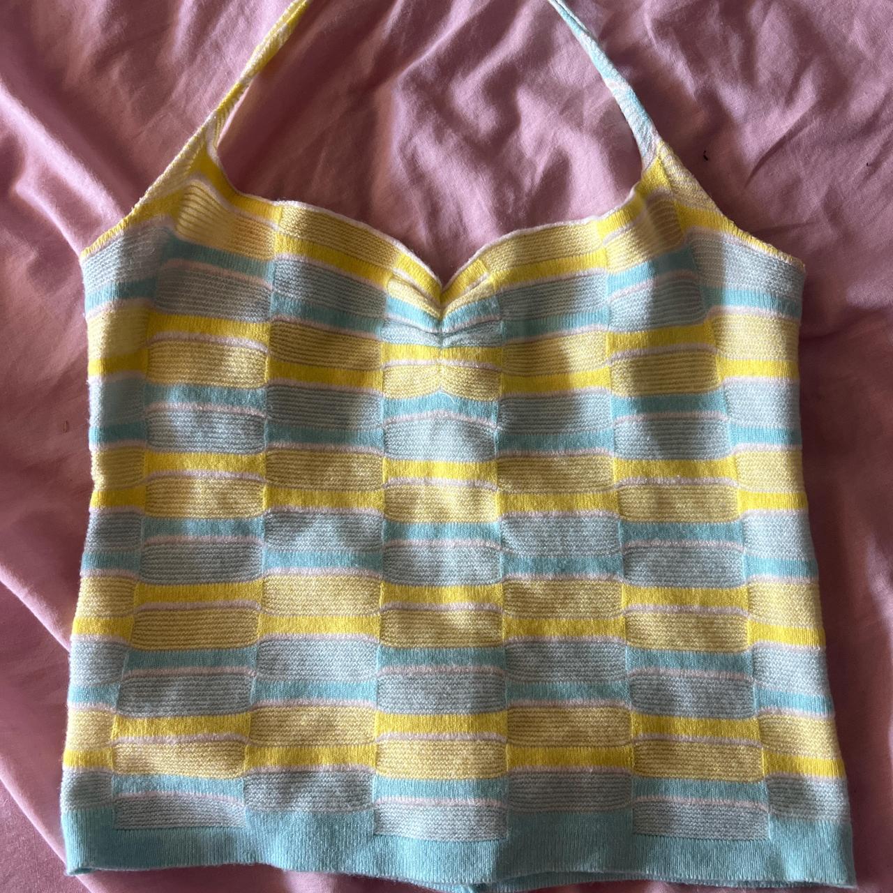 Dear Frankie Yellow and blue striped crop top In... - Depop