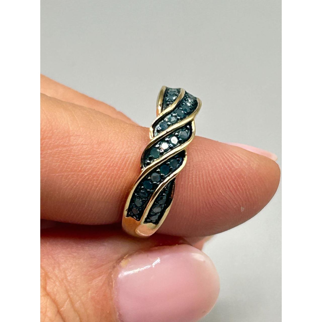 SJD 925 Blue Diamond Ring Size 8 Wave Design Gold. Depop