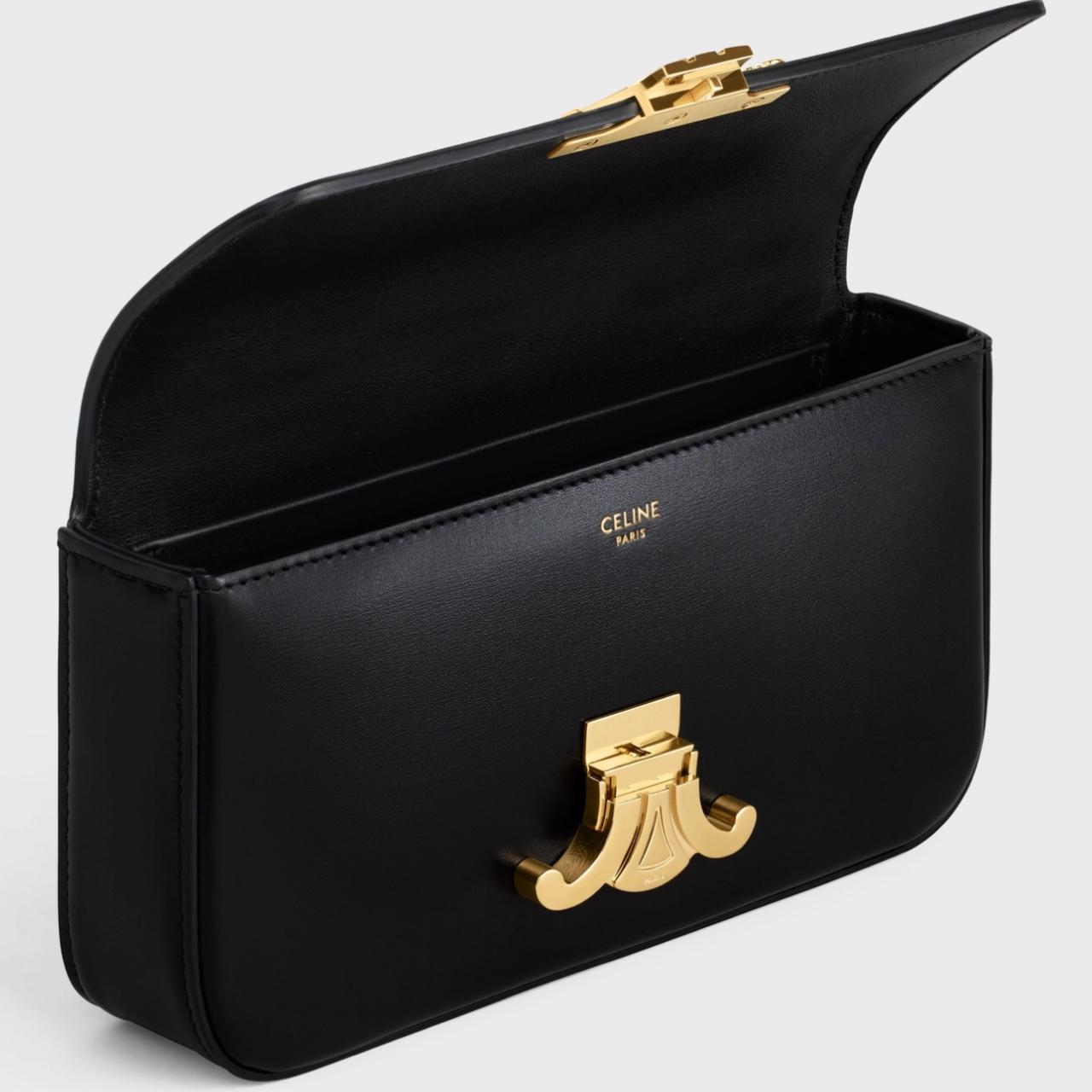 Celine gold Chain Triomphe Black leather bag... - Depop