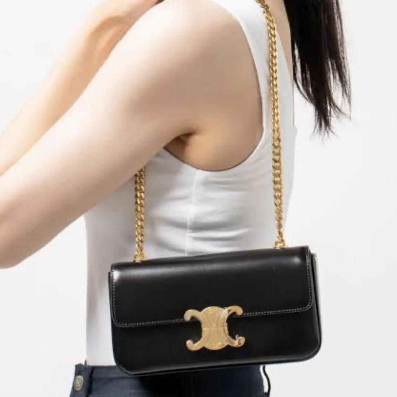 Celine gold Chain Triomphe Black leather bag... - Depop
