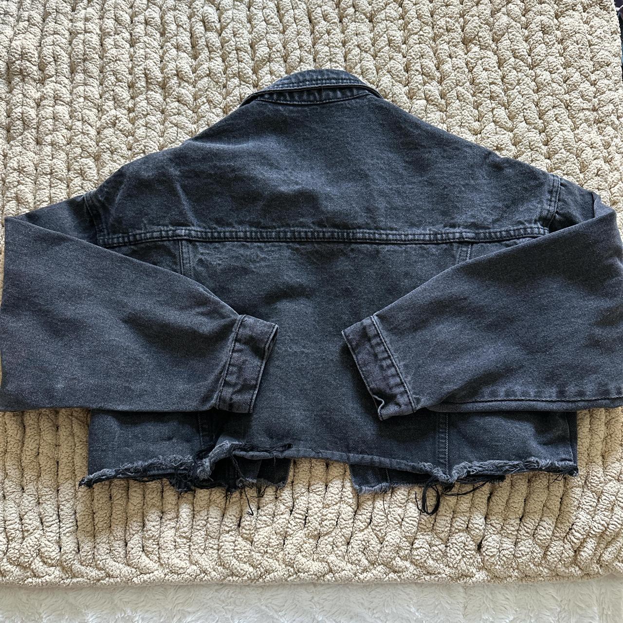 black denim crop jean jacket - Depop