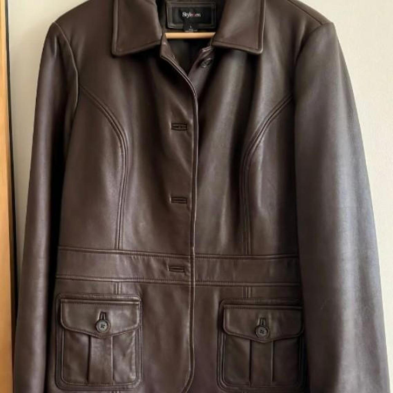 Style and Co Brown Genuine Leather Jacket - Depop