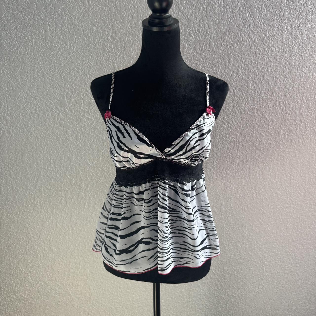 White and black zebra print cami top with pink... - Depop