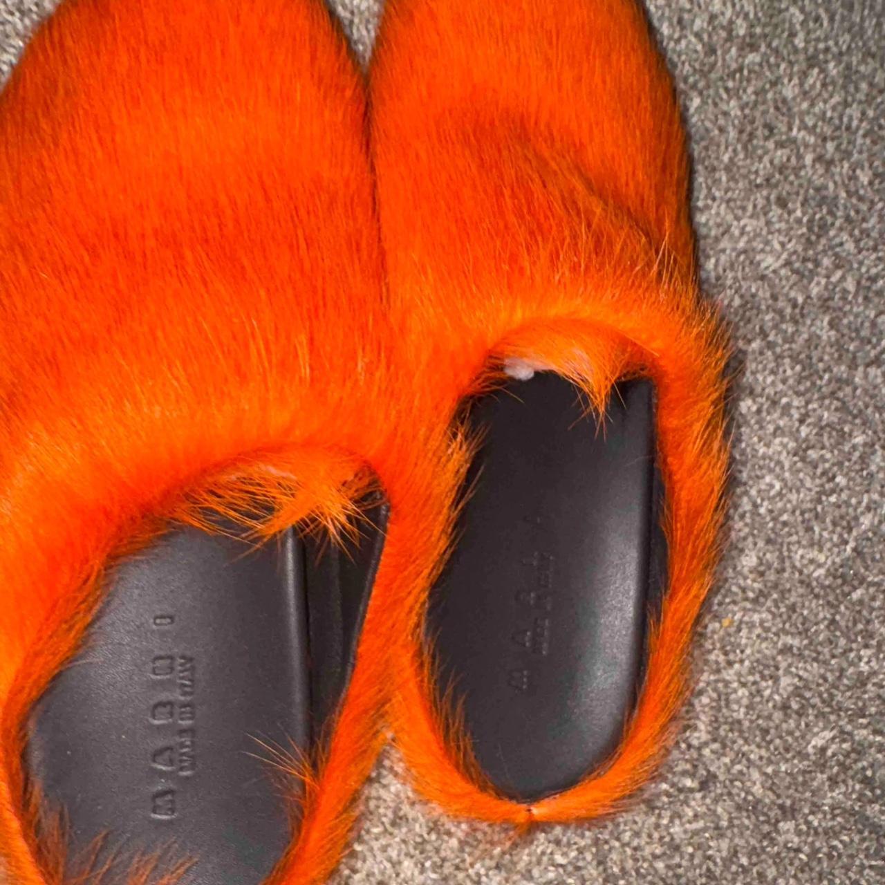 Orange faux fur slippers #fauxfur #slippers - Depop