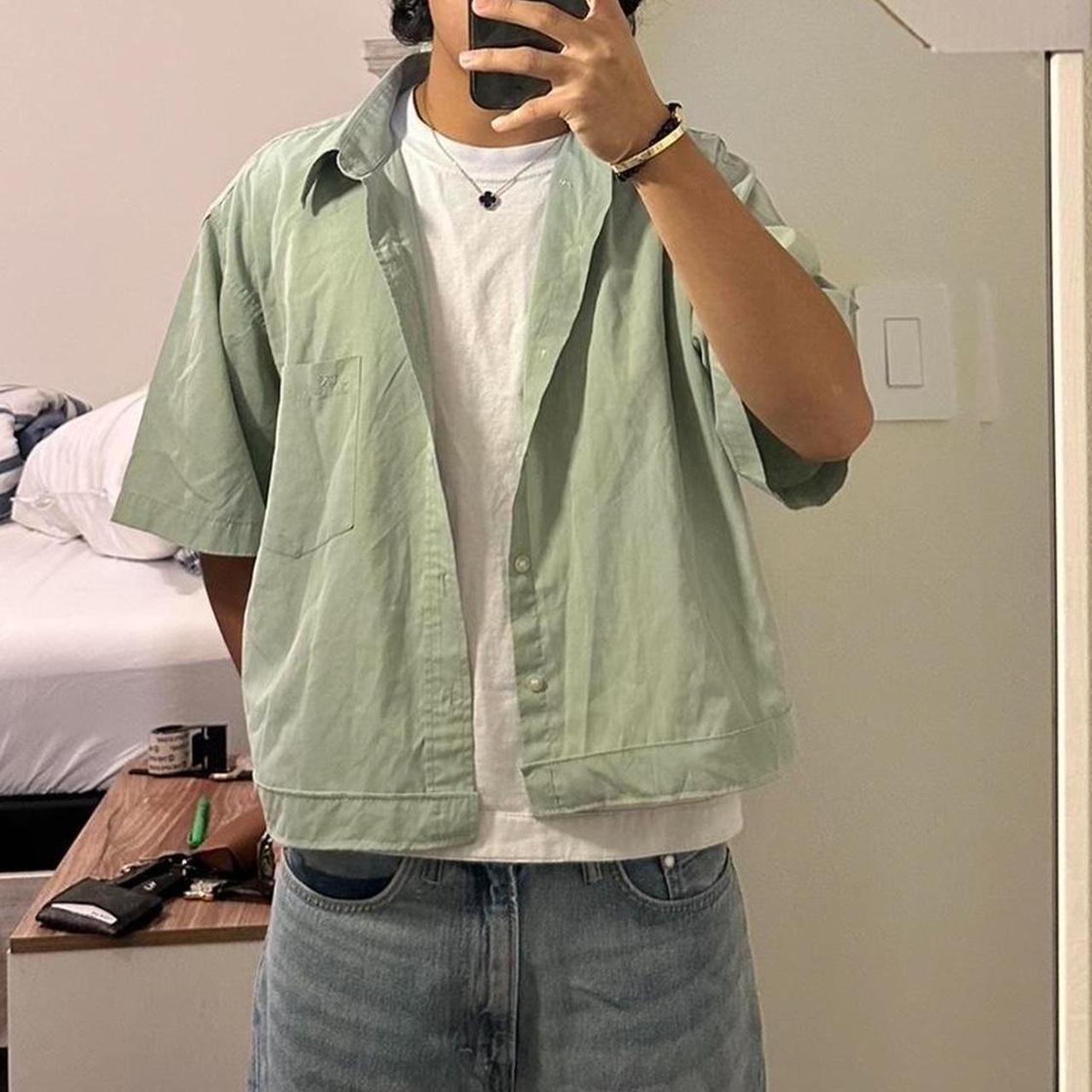 Vintage light green button-up shirt -perfect for... | Depop