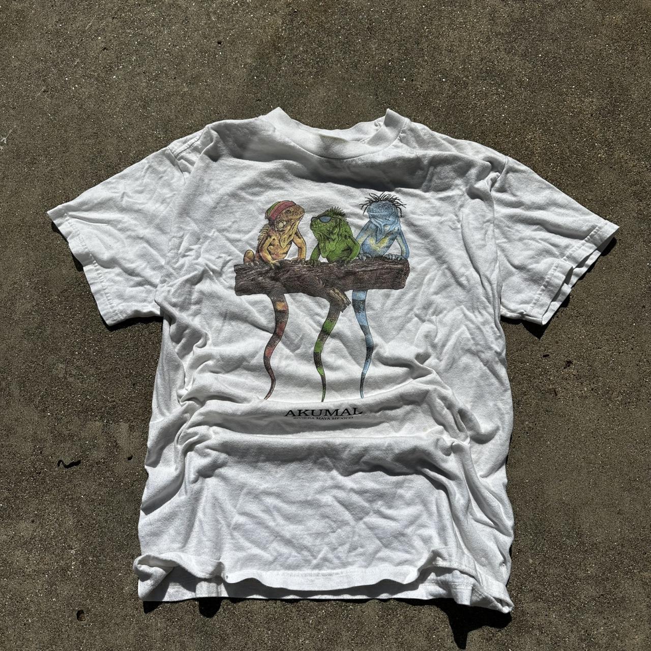 White vintage 90s Akuma Animal graphic tee #vintage... | Depop