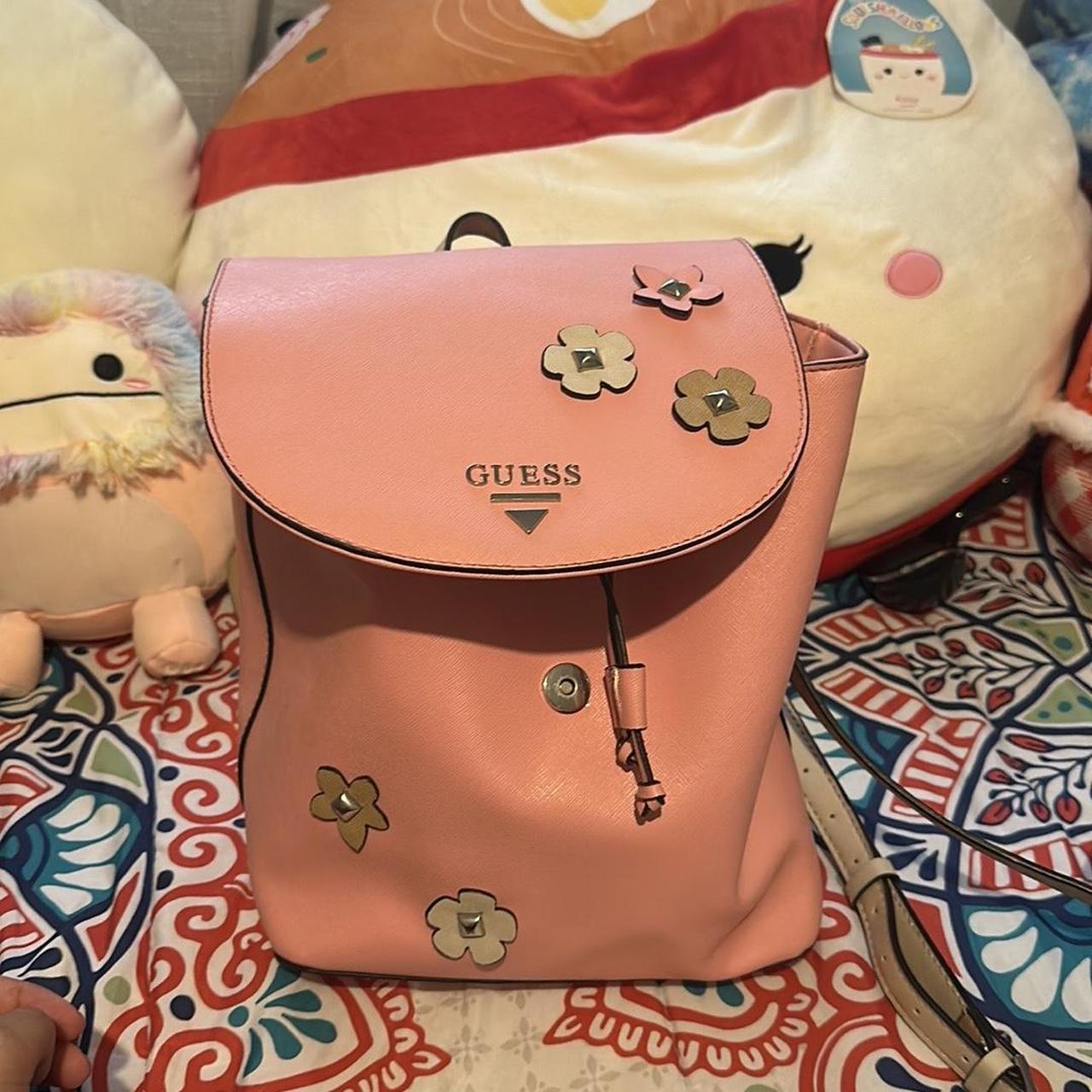 Gorgeous pink Guess backpack with beautiful flowers... - Depop