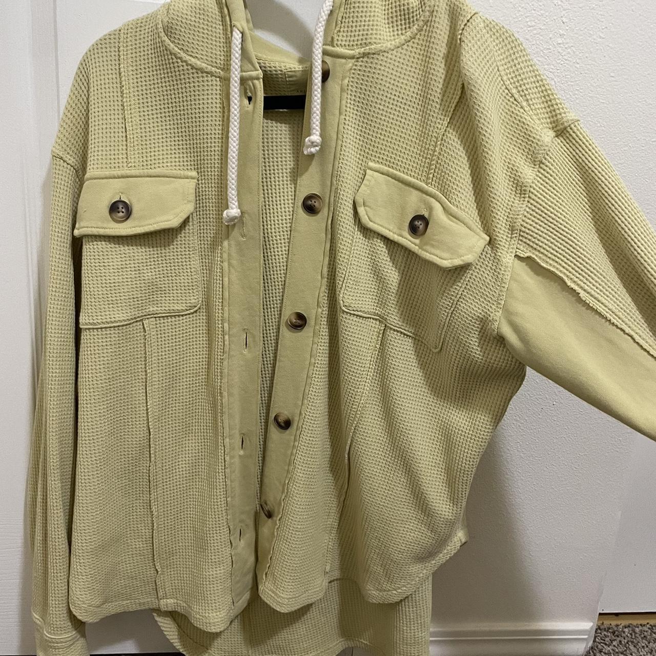 Over sized light yellow jacket with hoodie, great... | Depop