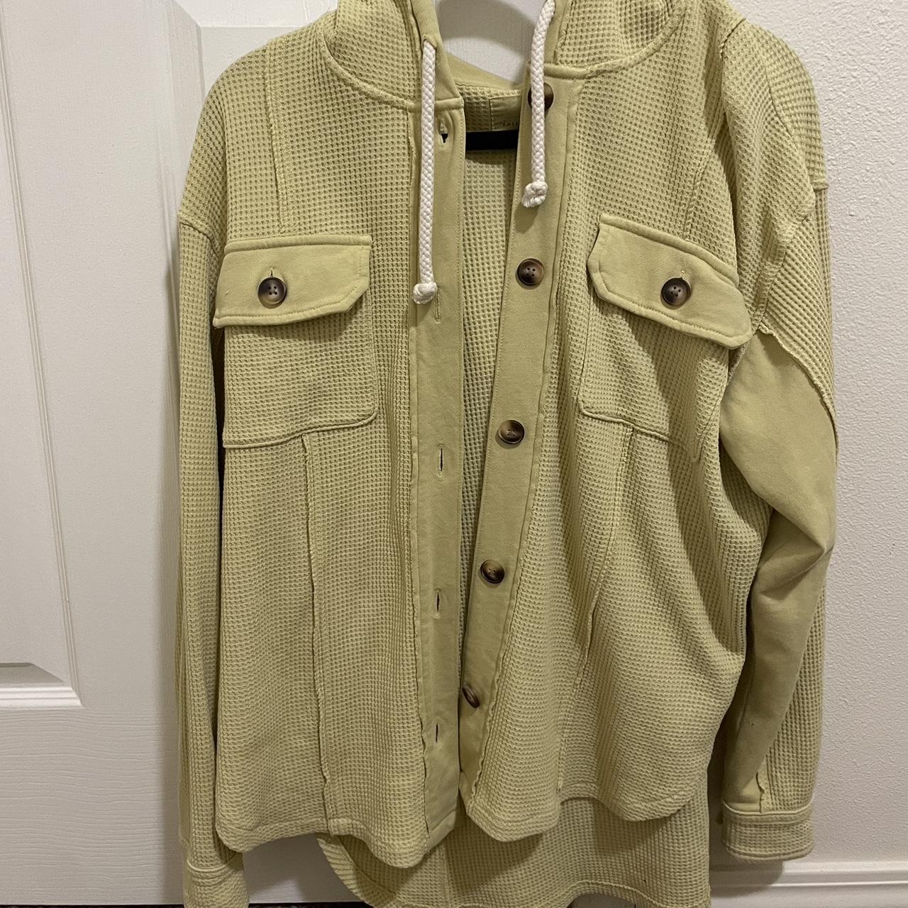 Over sized light yellow jacket with hoodie, great... | Depop