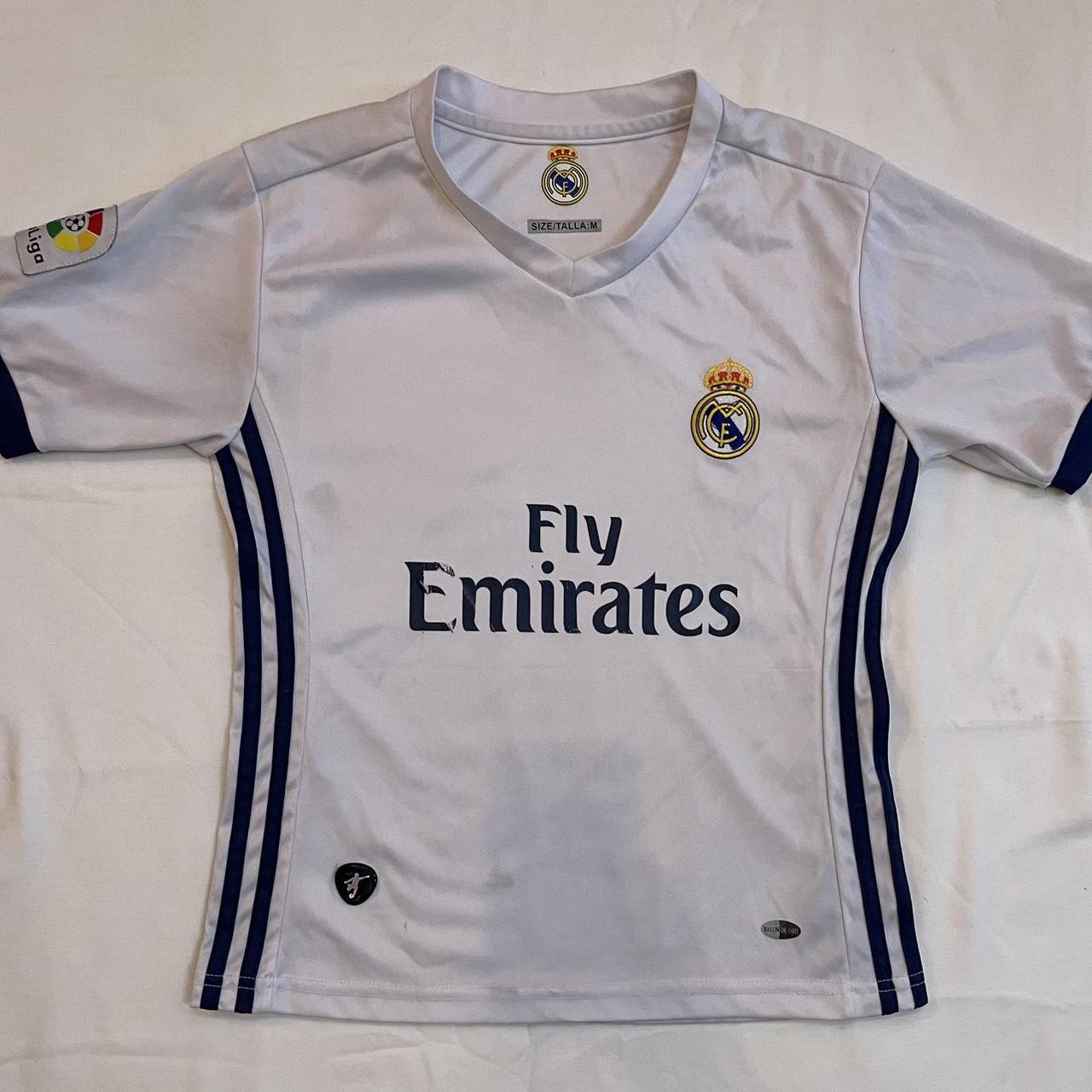 fly emirates madrid jersey -size medium slight... - Depop