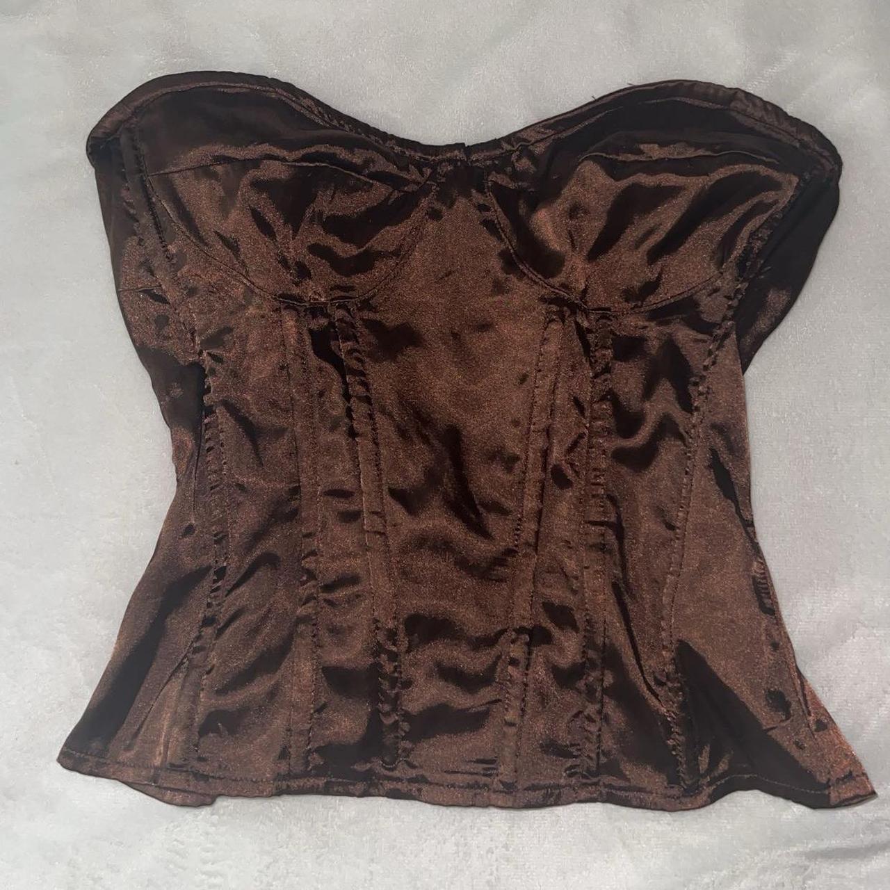PLT corset top -satin -bandeau neckline -worn but... - Depop