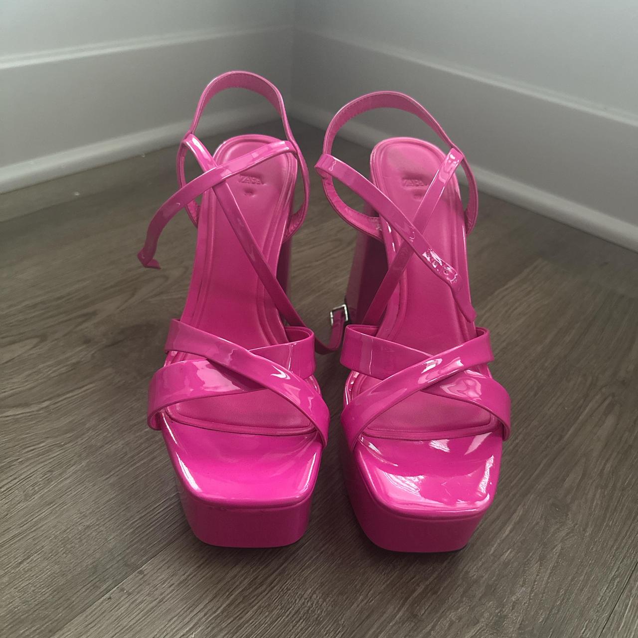 Pink chunky platform heeled sandals. Never worn!... | Depop