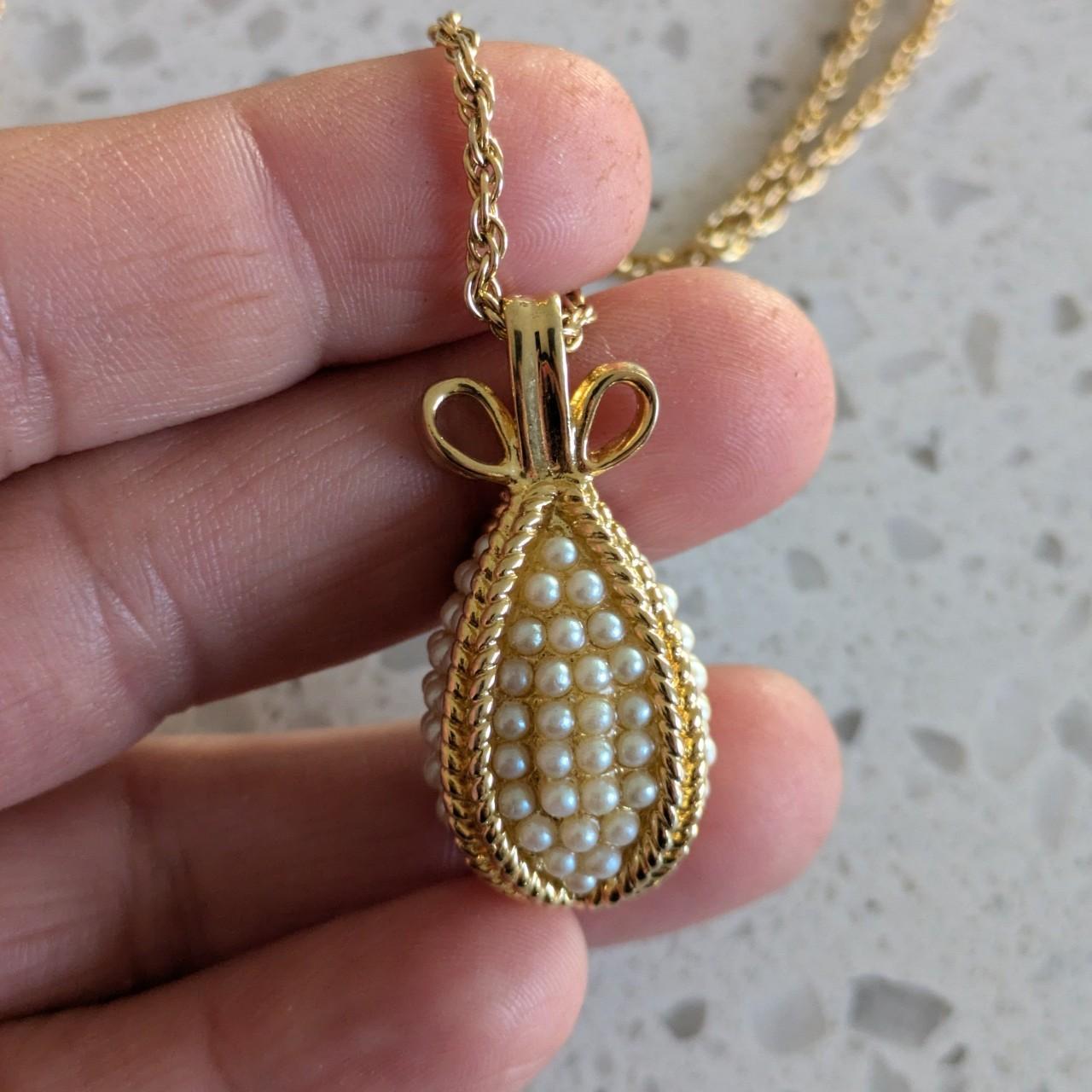 Joan Rivers Pearl and Bow pendant with necklace... | Depop