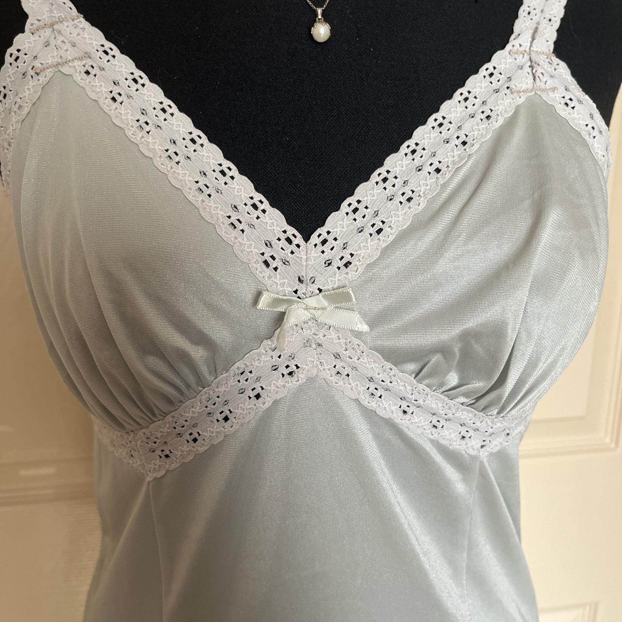 coquette cottage core grey lace tank top with bow... - Depop