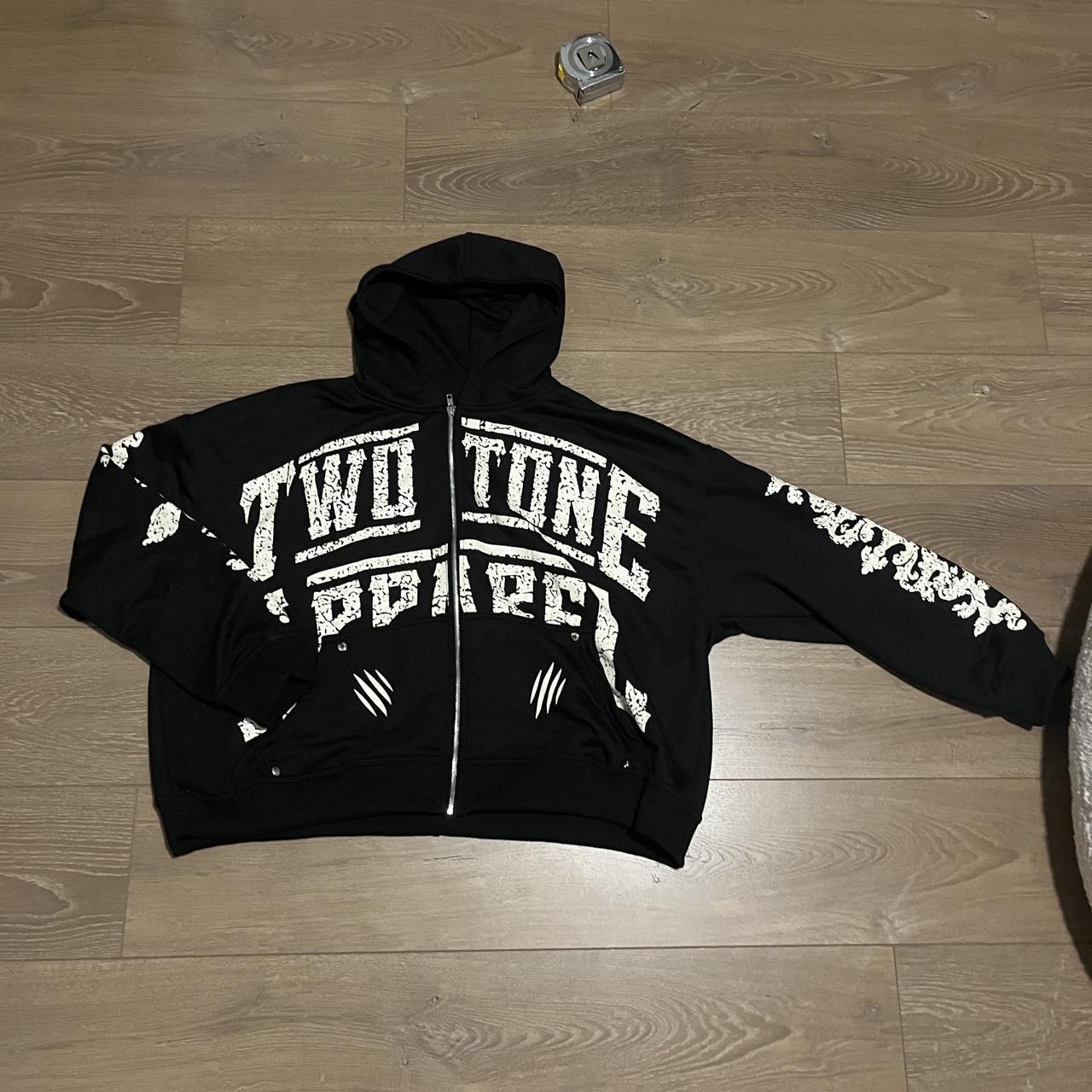 BLACK Two Tone Saint zipup Brand new cropped never... | Depop