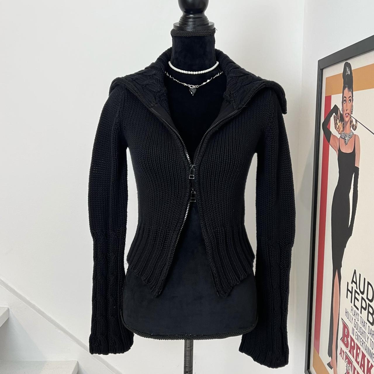 90s black knit double zipper jacket🖤 So cute!... - Depop