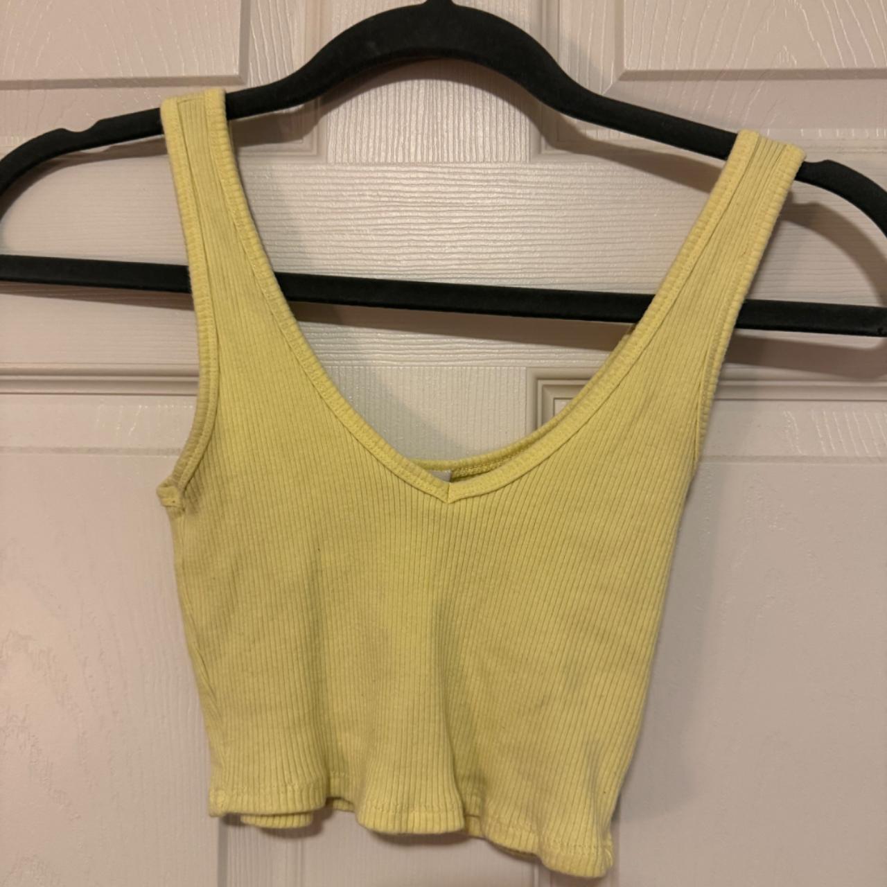 garage yellow ribbed tank top w/ slight v-neck -... | Depop