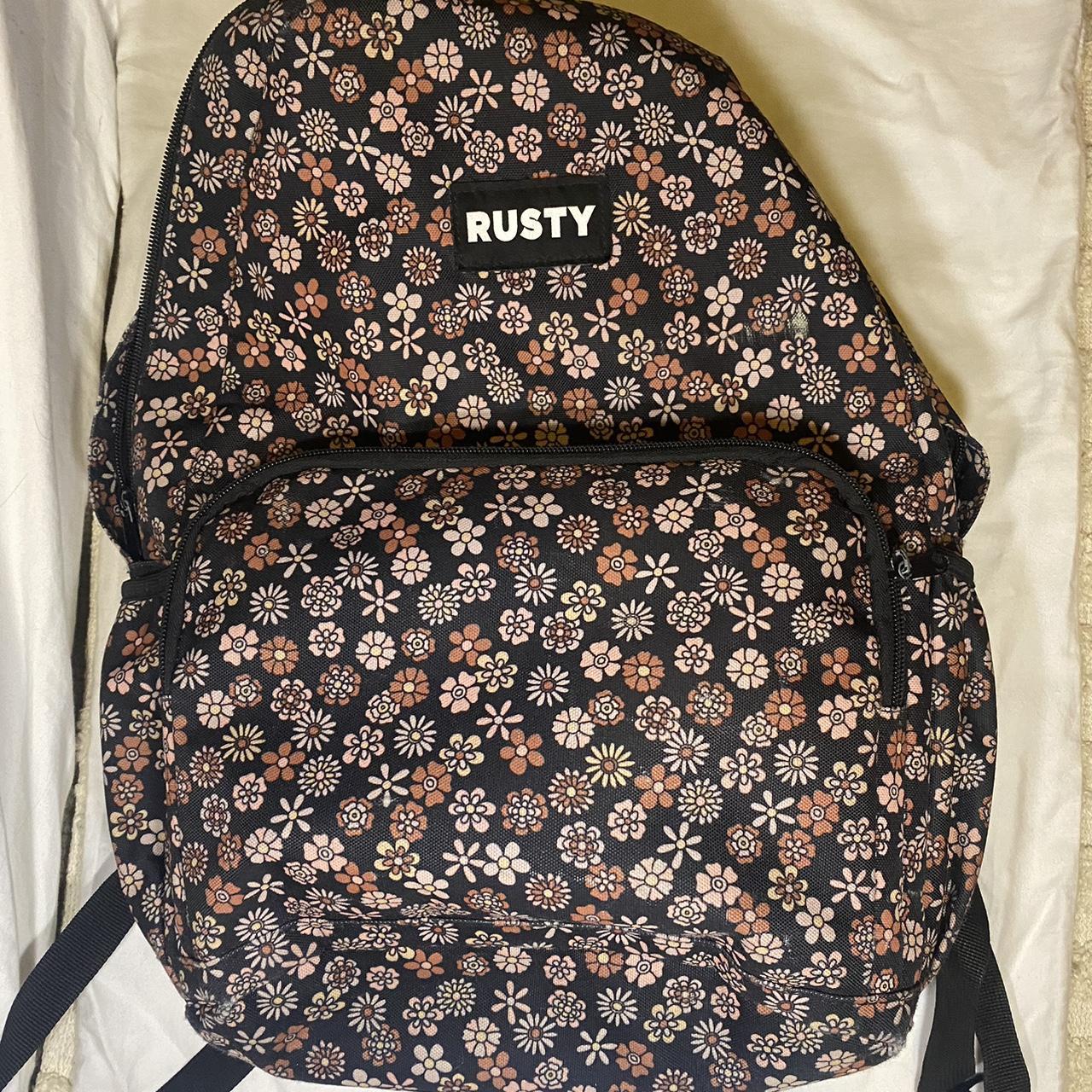 Rusty maroon floral backpack | Depop