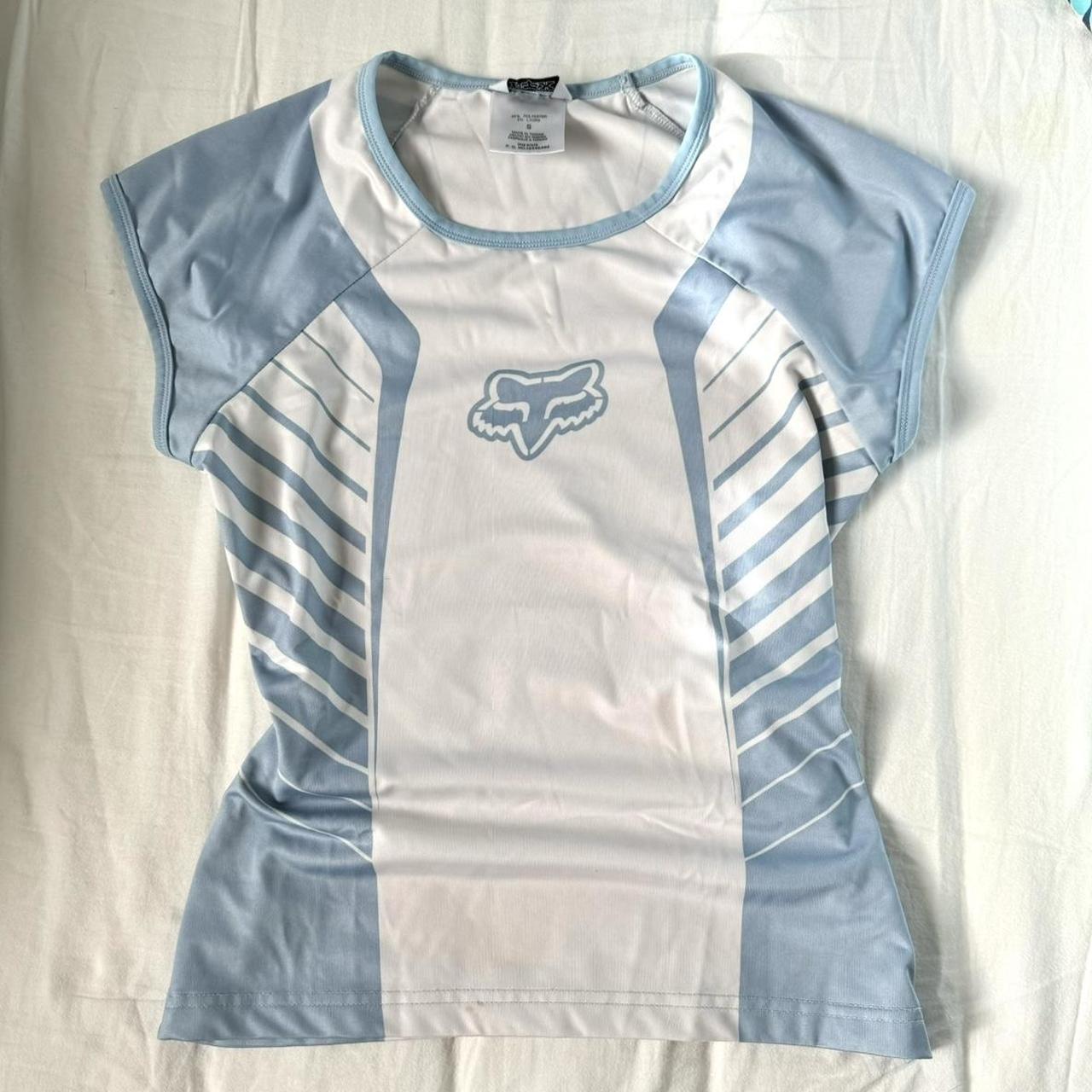 fox light blue racing baby tee size S, worn... | Depop