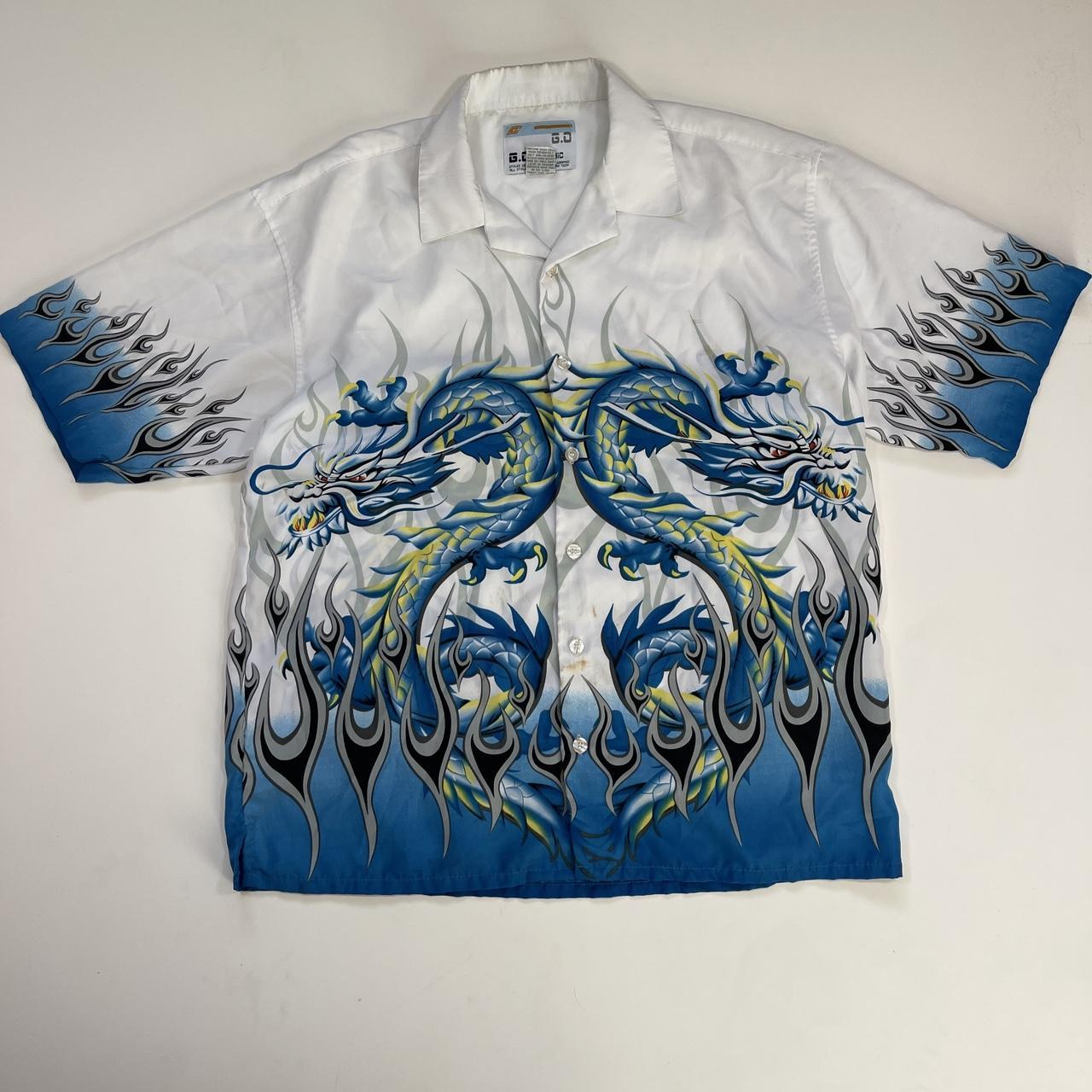 Y2K Dragon Tribal Flame Button Up G.O. Graphic -... | Depop