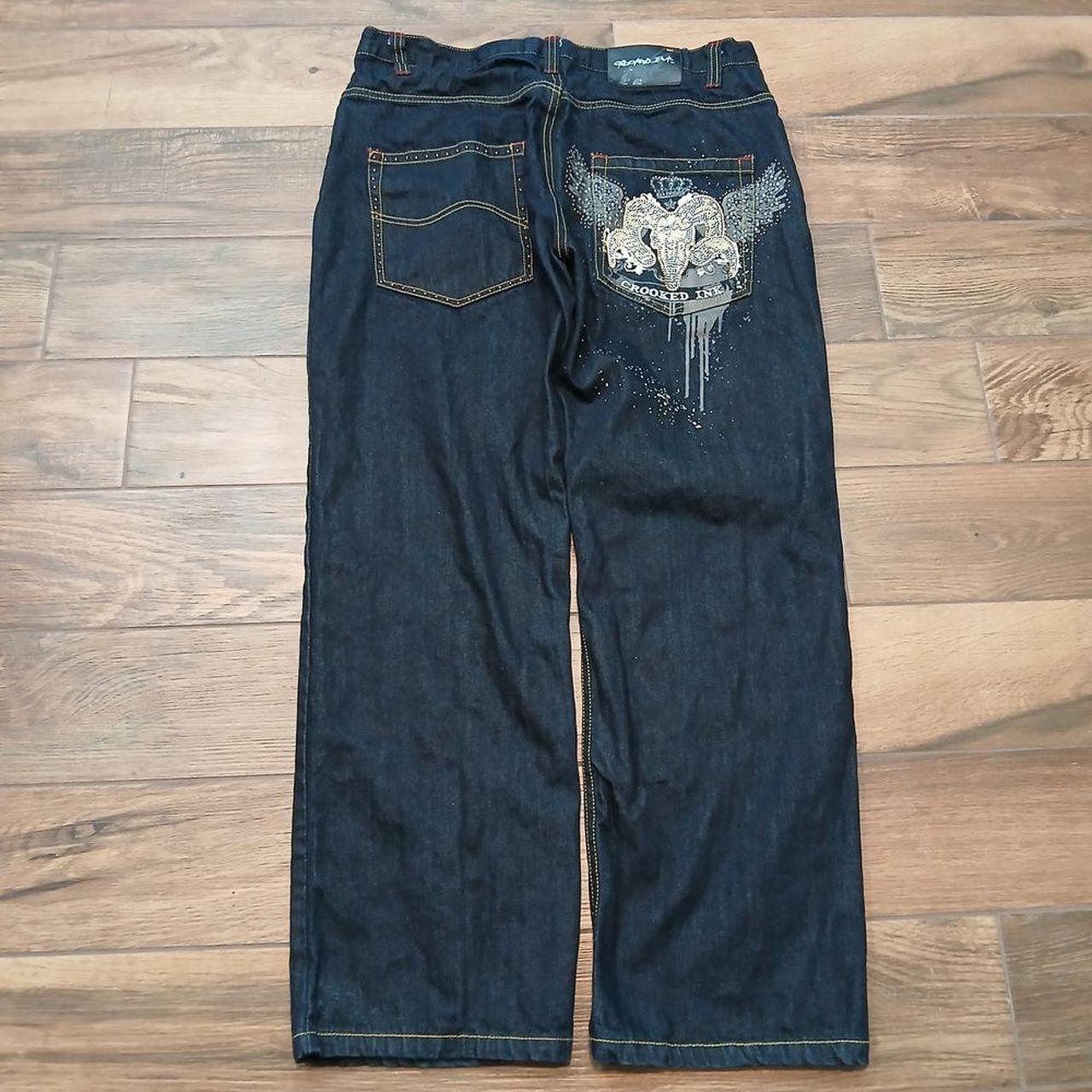 Crooked Ink Jeans Mens 38x31 Blue Denim Bedazzled... | Depop
