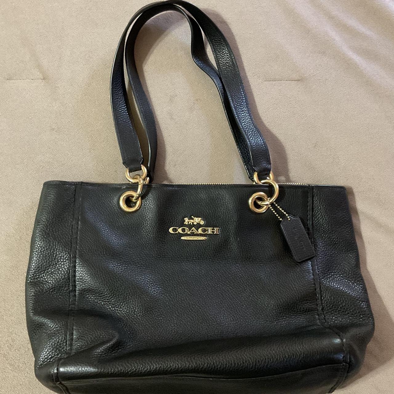 Black leather coach purse with gold detailing - Depop