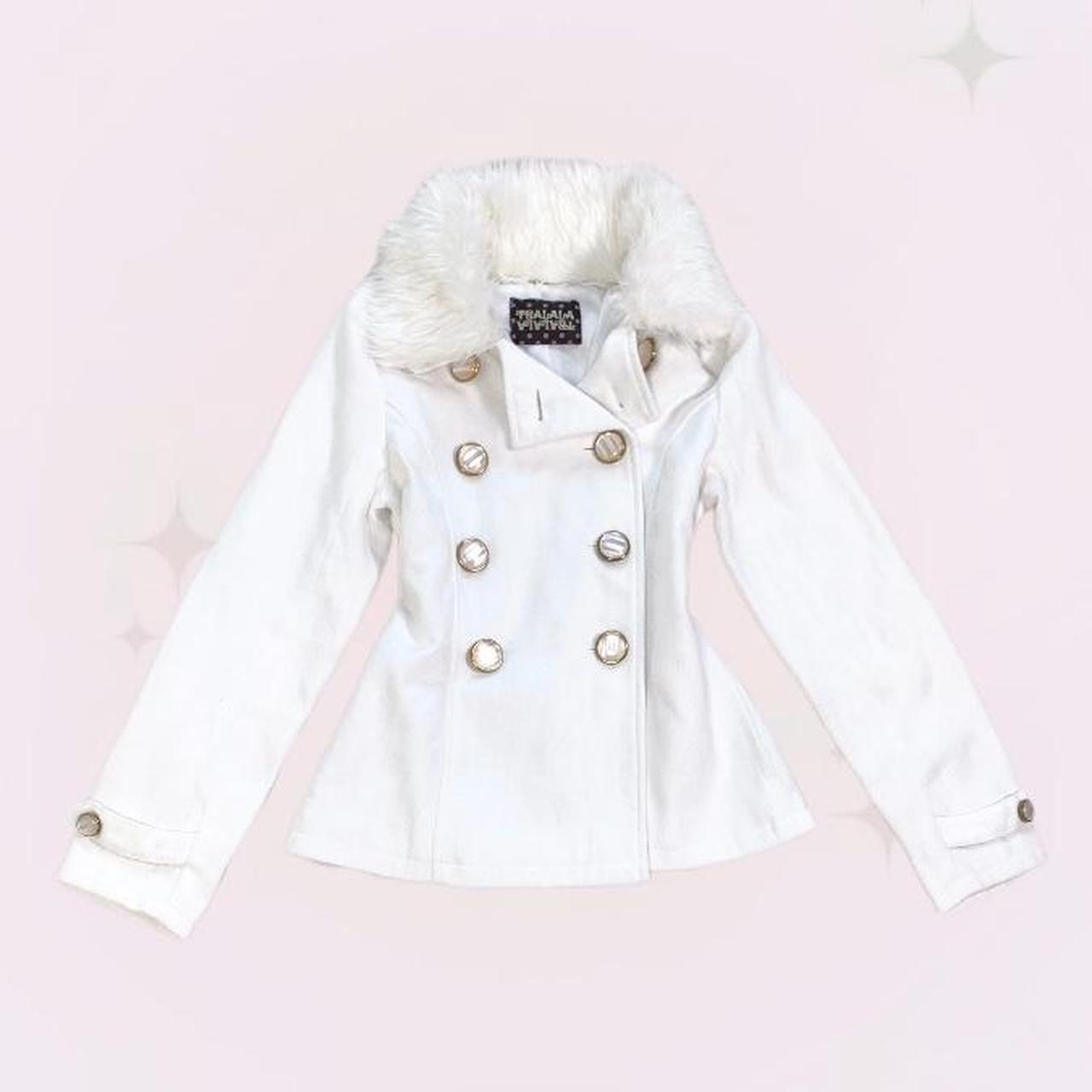 TRALALA cute gyaru white coats outer jumper Size ۶ৎ... - Depop