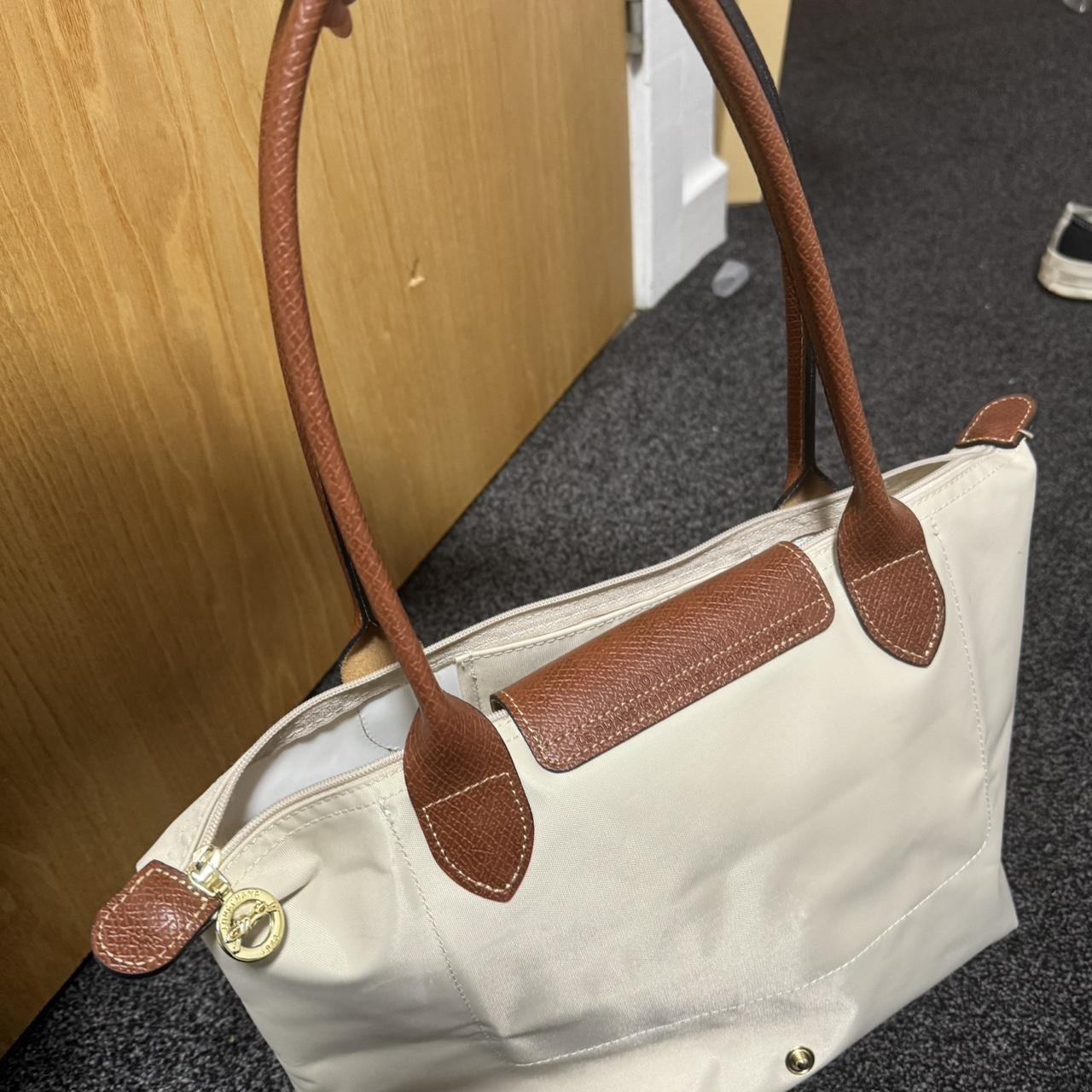 Longchamp cream and brown tote bag White medium fits... - Depop