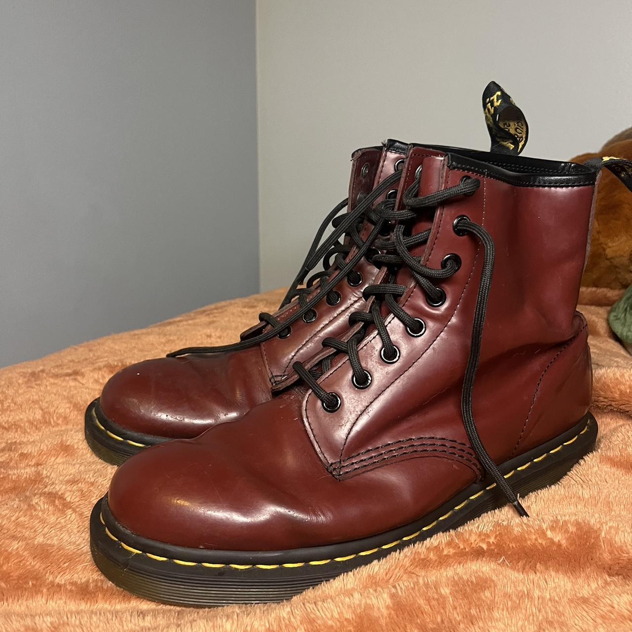 burgundy/red classic doc martens leather boots!!!!... - Depop
