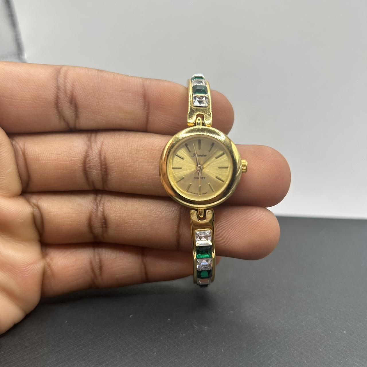 RONICA Watch Gold Tone Gem Stone Bands NEW BATTERY... | Depop