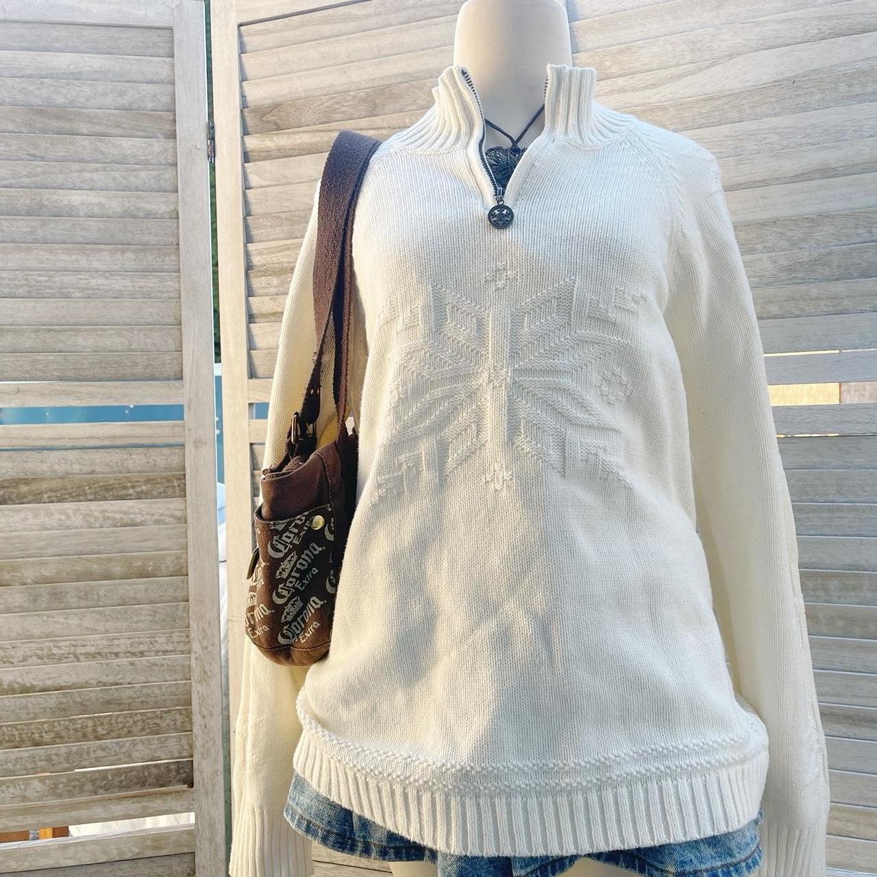 Super pretty White vintage snowflake zip-up sweater... - Depop