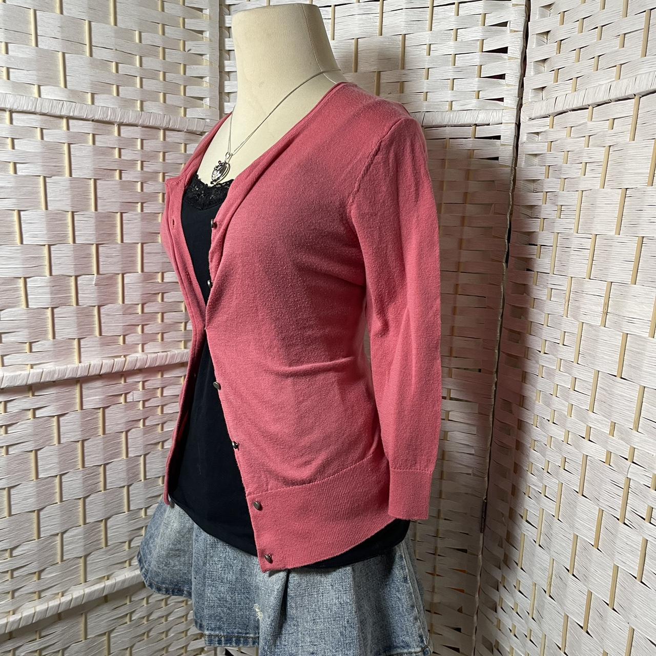 Super cute fitted 2000s peachy pink cardigan with... | Depop