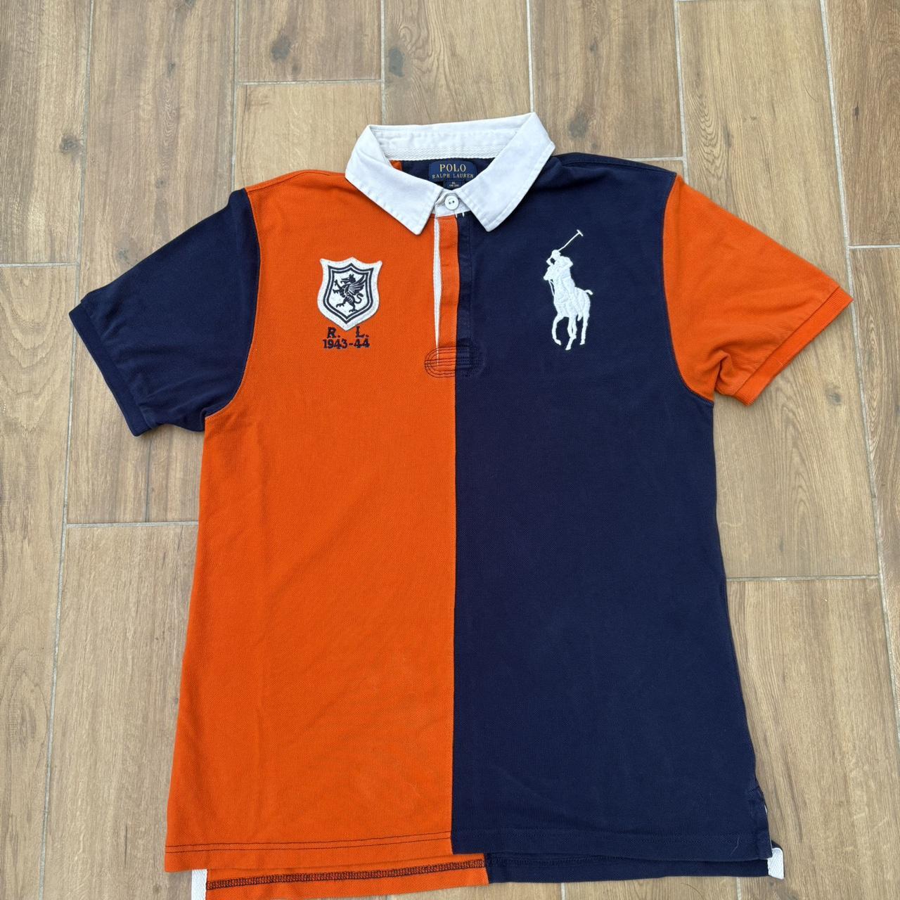 Polo Ralph Lauren orange navy blue rugby polo shirt... - Depop