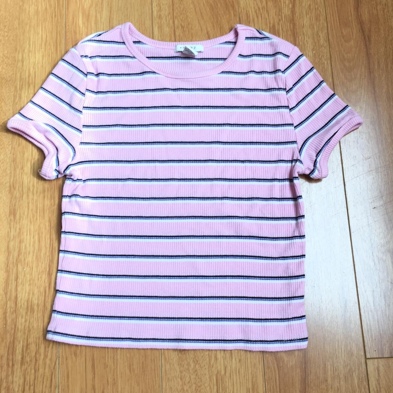 Cute ribbed pink striped ringer tee cute fit and... - Depop
