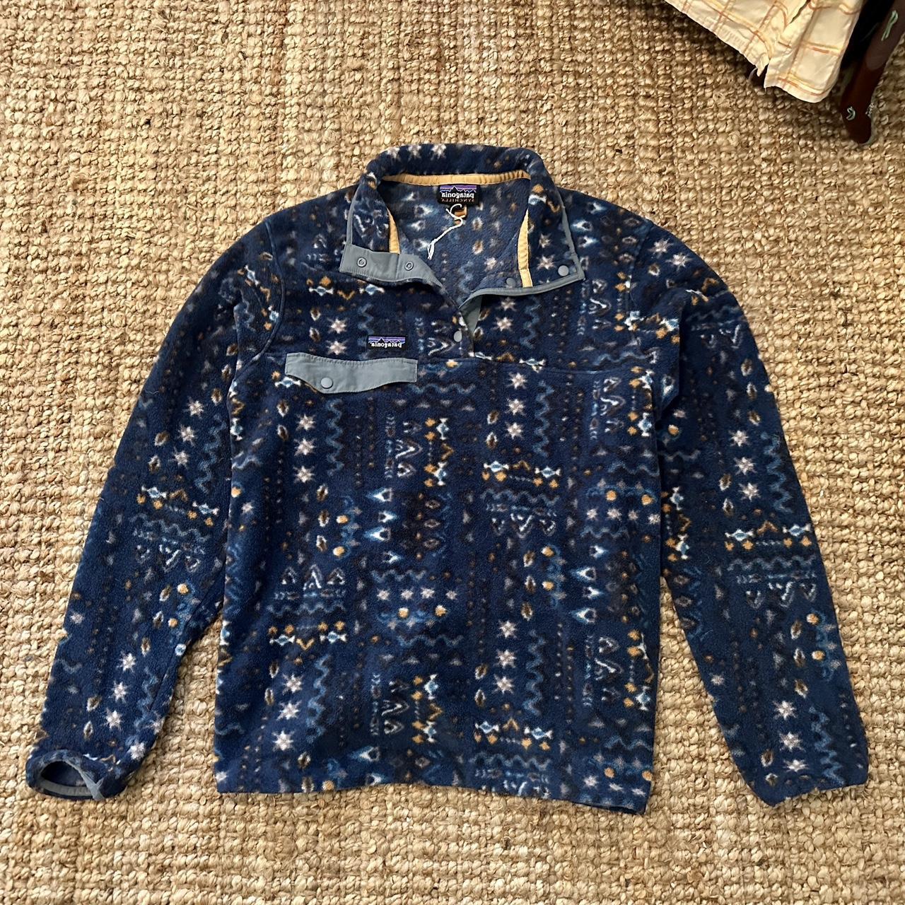Blue pattern Patagonia Synchilla pullover... - Depop