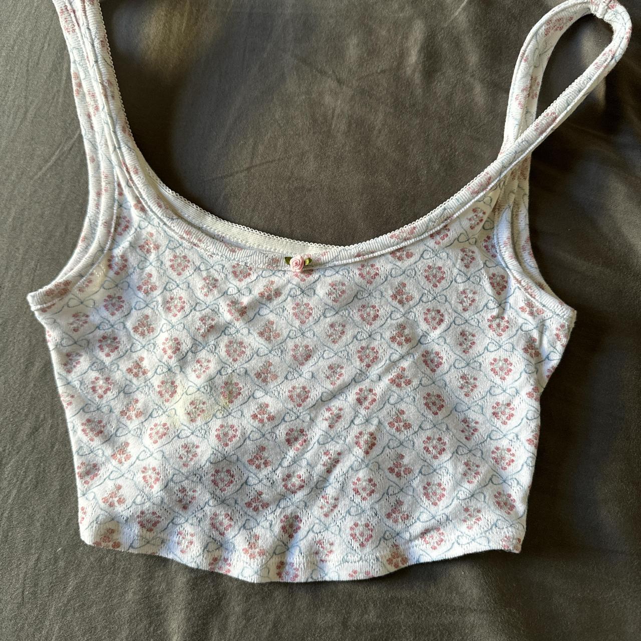 Pacsun crop top with pink flower and bows #coquette... - Depop