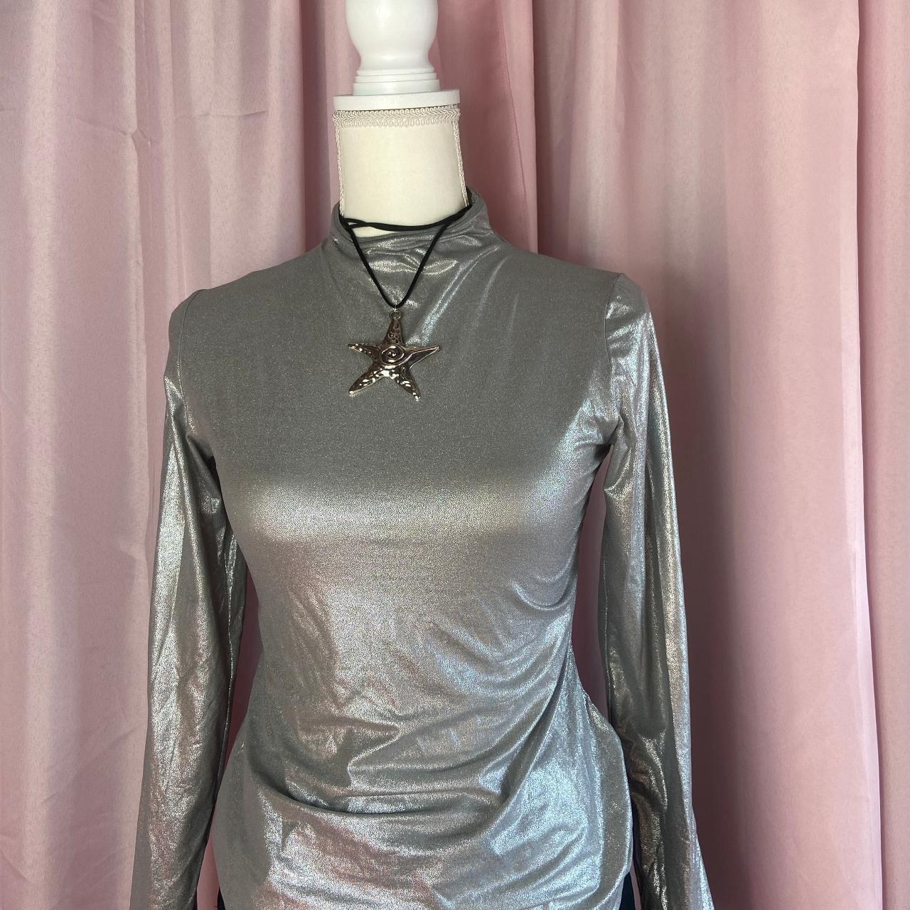 gray silver metallic SKIMS mock neck long sleeve,... - Depop