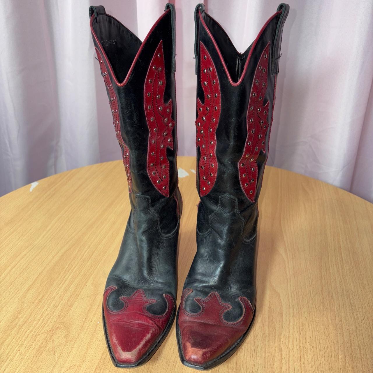 bcb girls red and black cowgirl boots with silver... - Depop