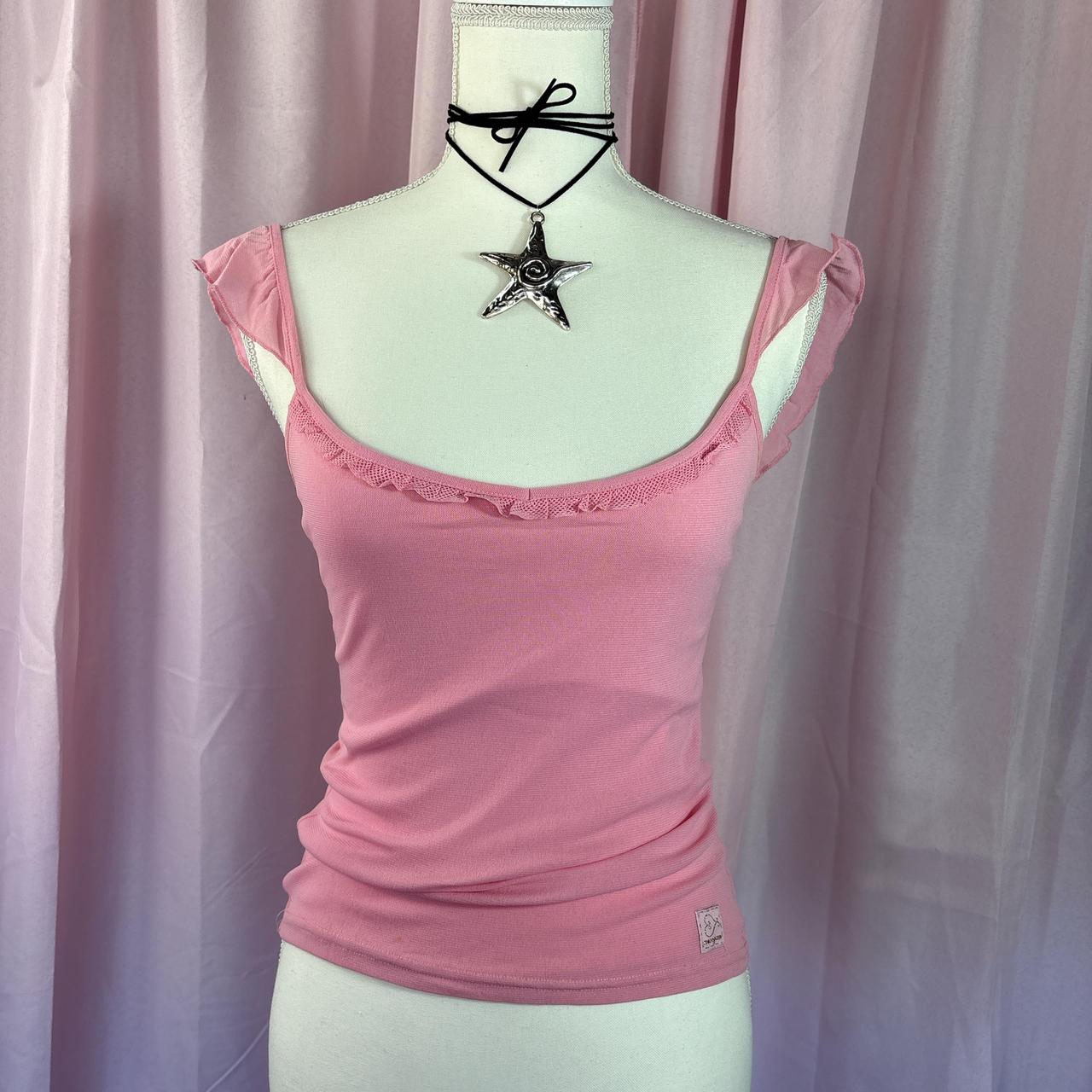 beautiful vintage y2k baby pink cami top with... | Depop
