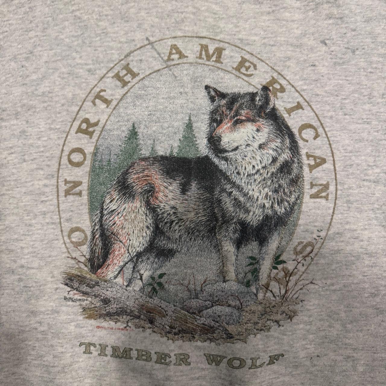 Grey vintage 90s North American Timber Wolf crewneck... | Depop
