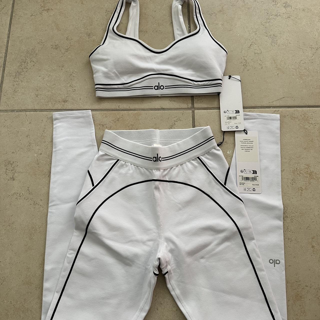 Alo white heart throb set Bra XS Leggings XXS Brand... - Depop