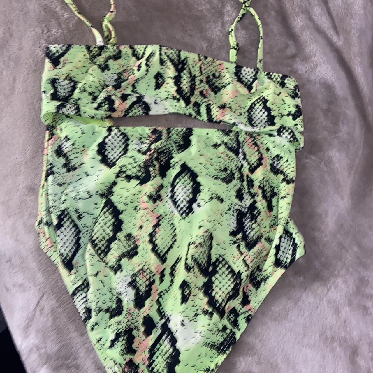 Neon snake print cut out strappy swim suit, worn... - Depop
