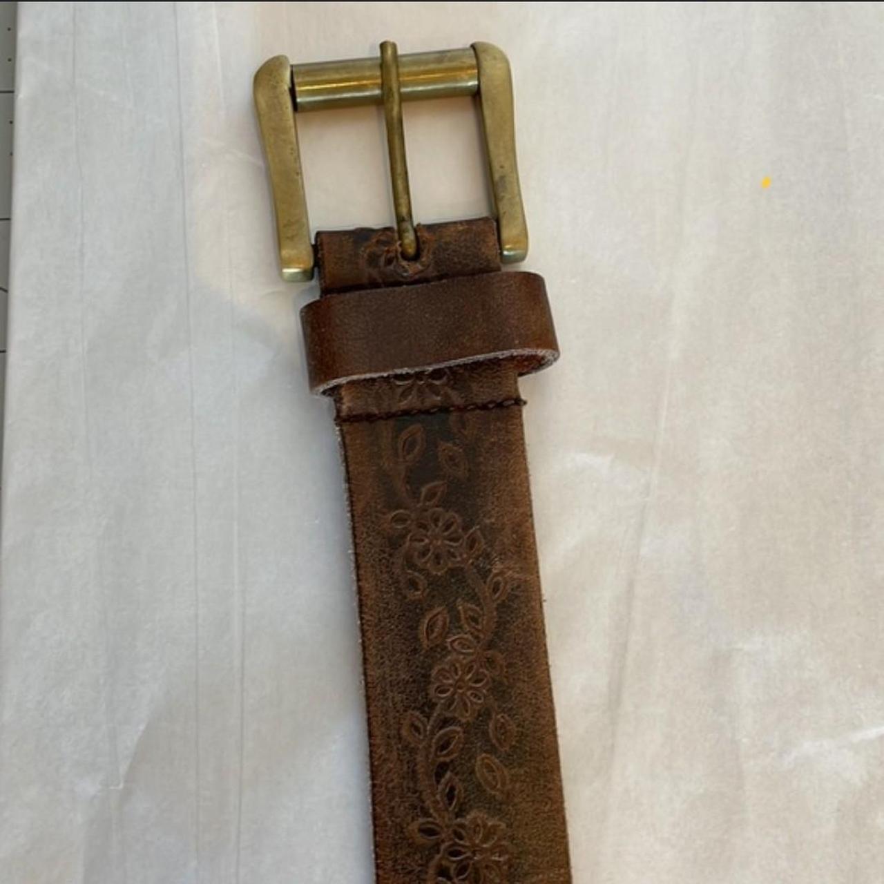 Vintage Brown Belt, super cool engravings. Grunge... - Depop